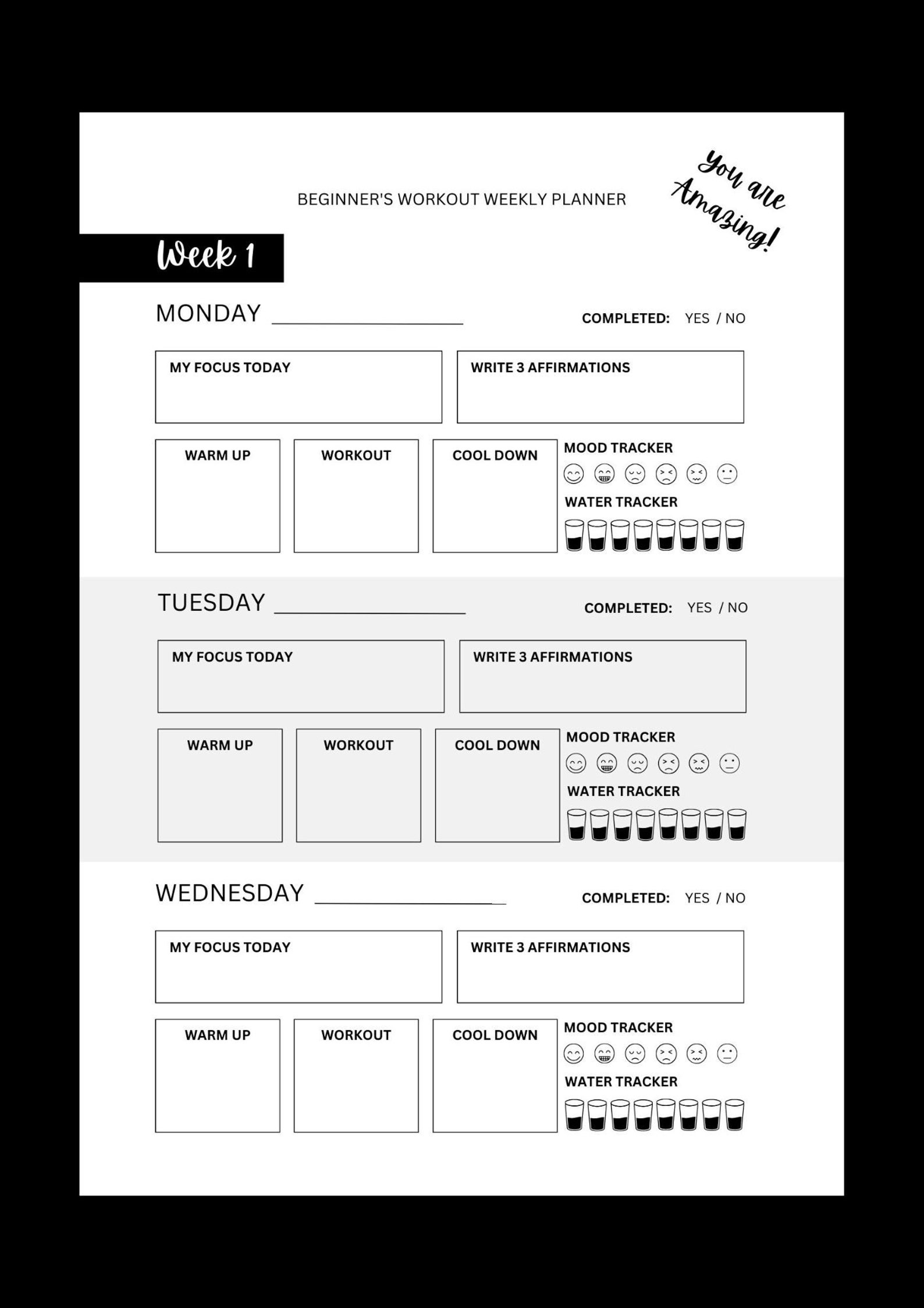 Beginners Workout Weekly Planner PDF Download, Fitness Tracker, Fitness ...