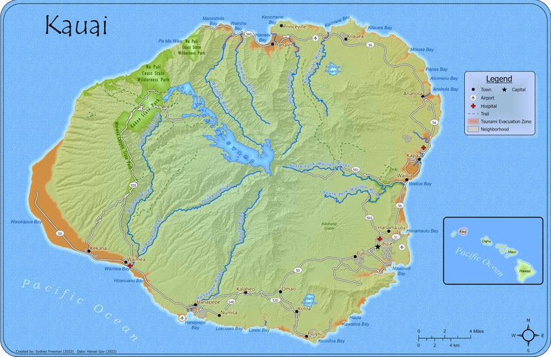 Digital Map of Kauai - Etsy