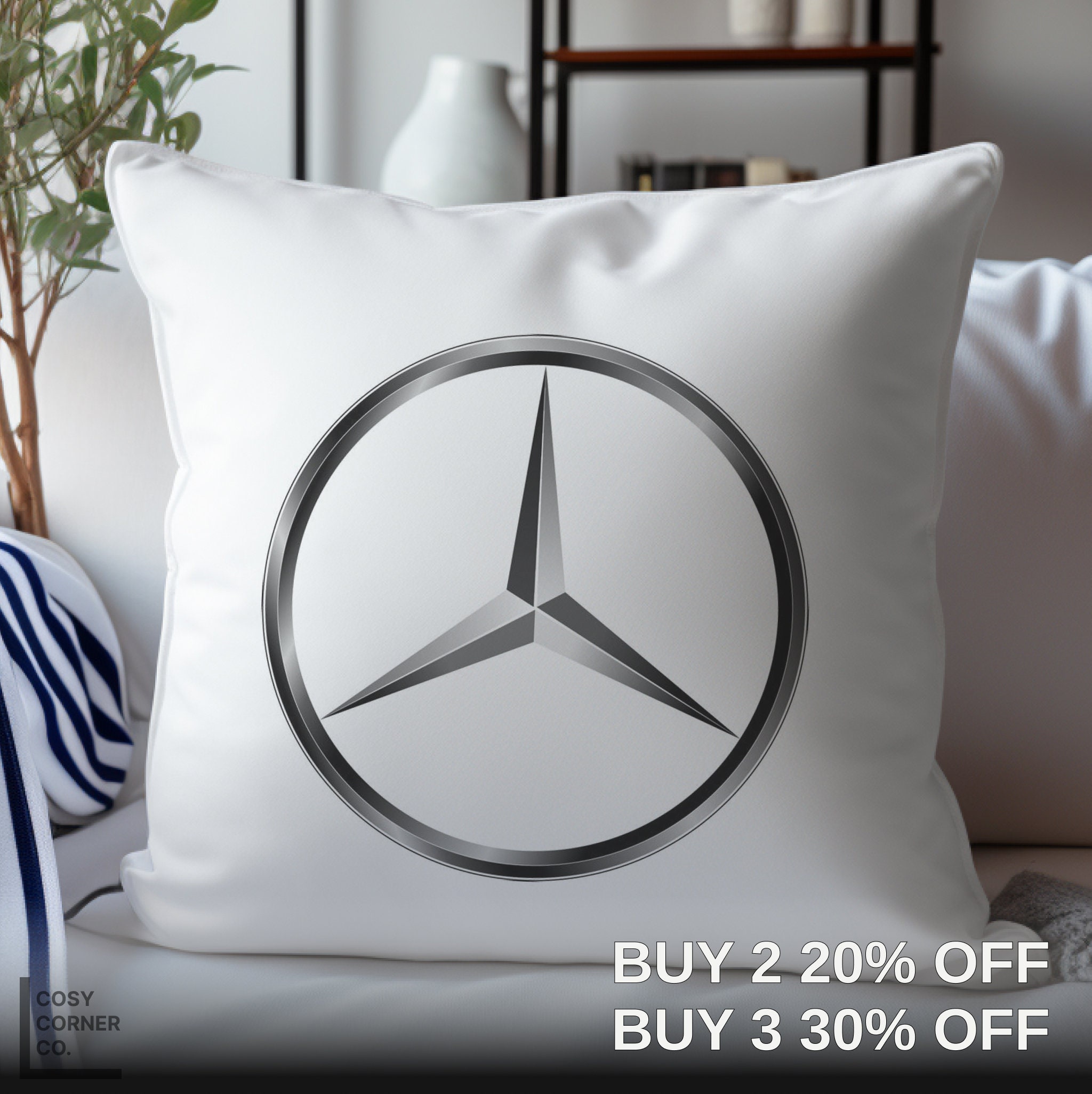 Mercedes Logo Cushion Cover | Classic Car Pillow Cover | Car Cushion ...