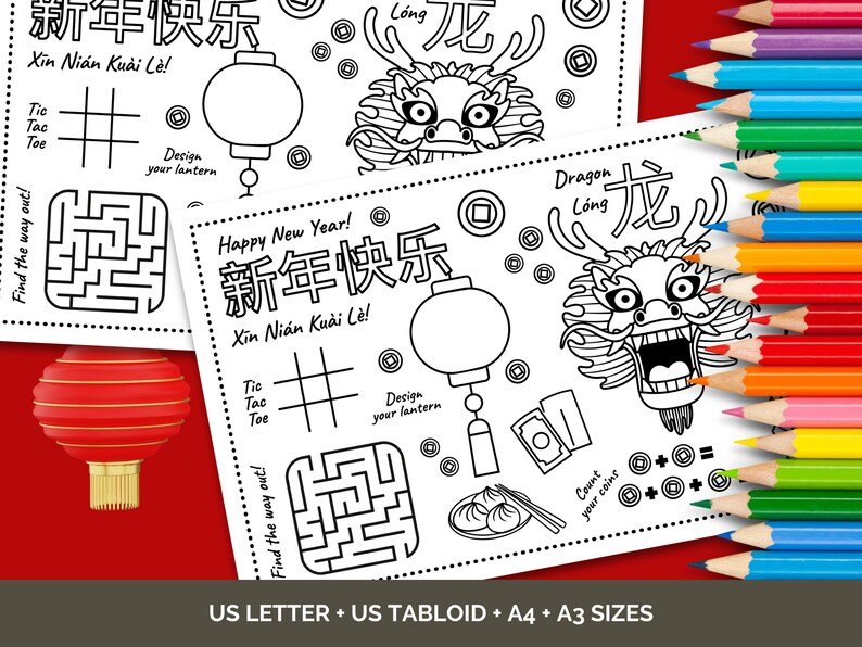 Year of the Dragon Activity Sheet. Coloring Placemat. Chinese - Etsy