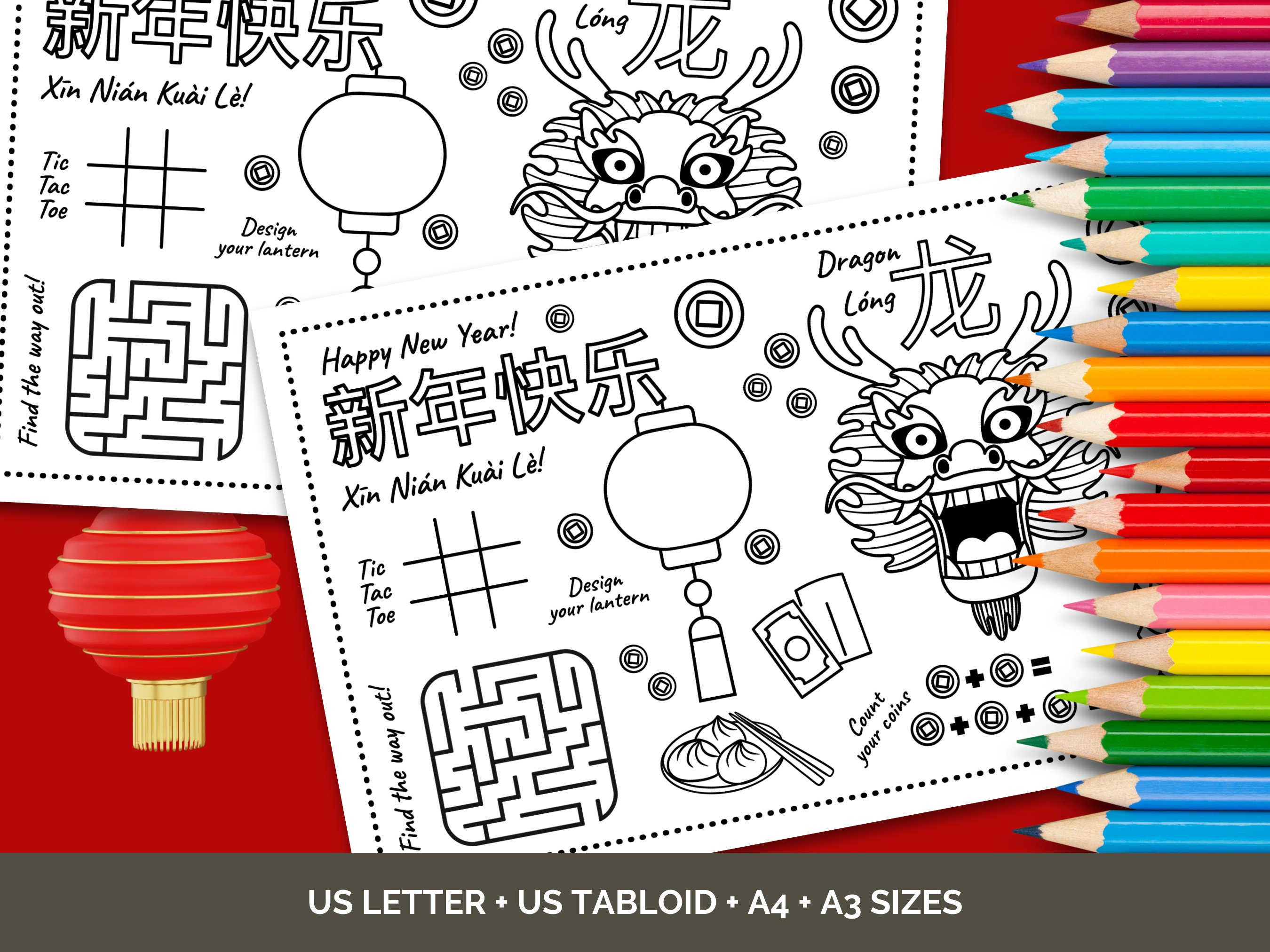 Year of the Dragon Activity Sheet. Coloring Placemat. Chinese - Etsy