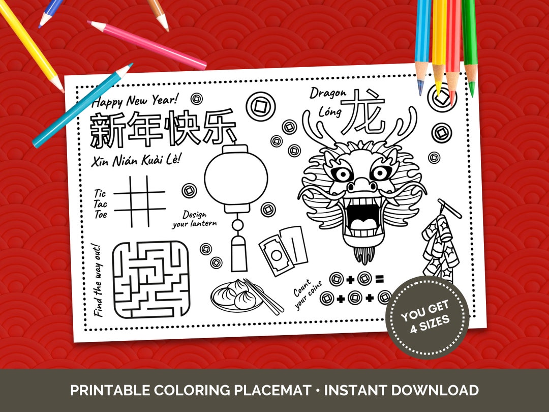 Year of the Dragon Activity Sheet. Coloring Placemat. Chinese - Etsy