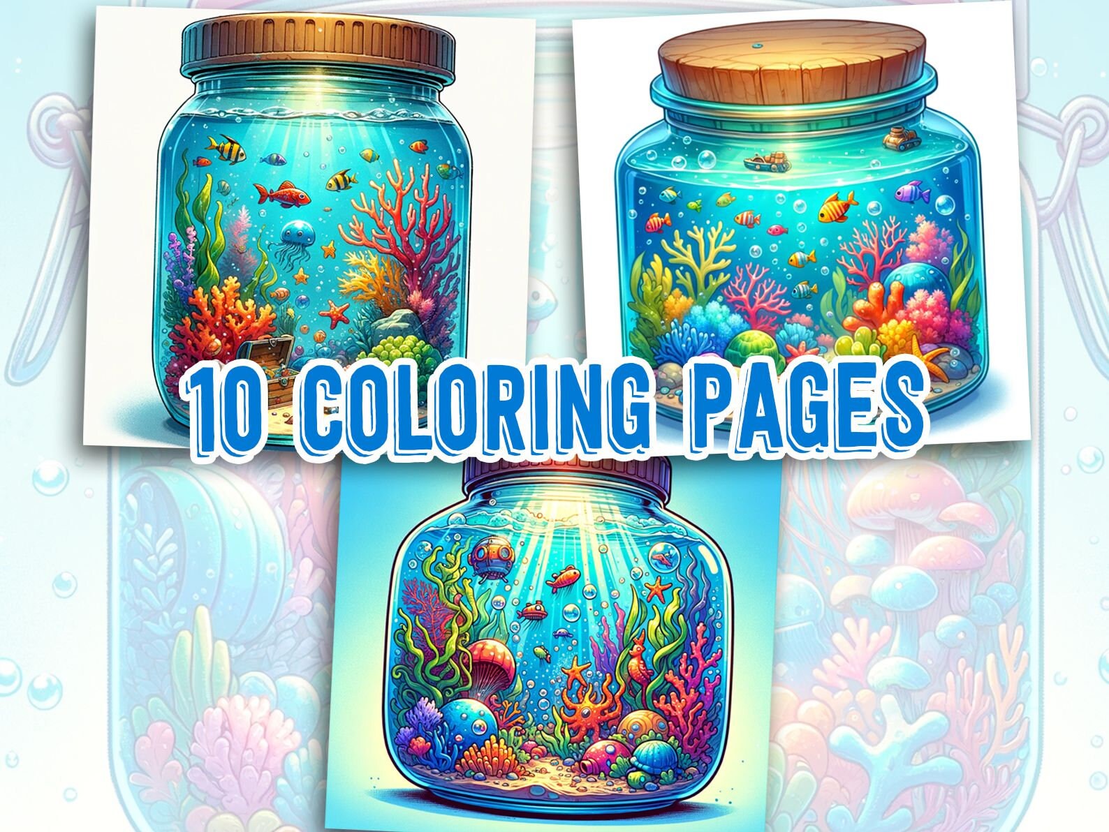 10 Printable Undersea Life Jars Coloring Pages Coloring Book Adults ...