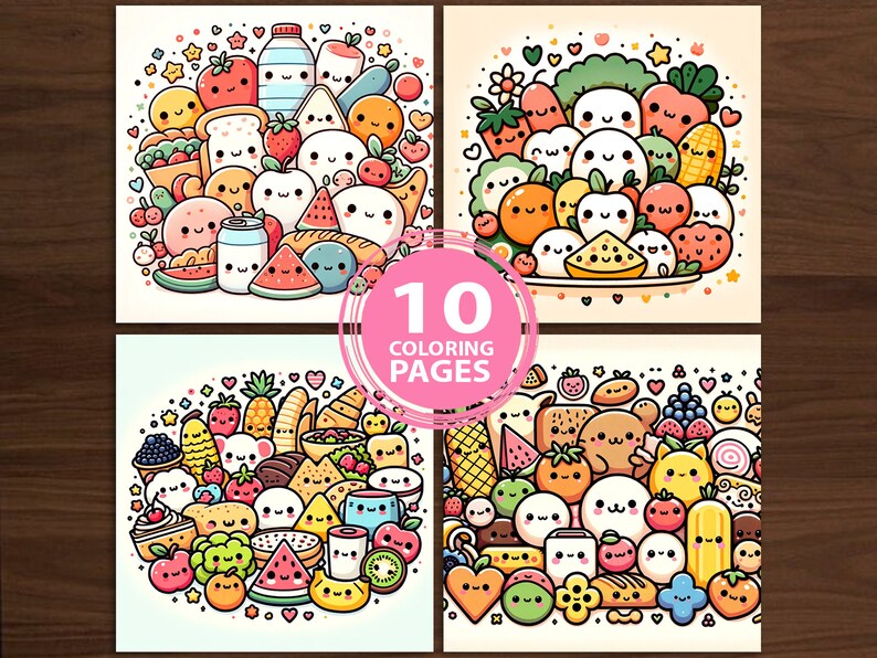 10 Printable Happy Food Coloring Pages Coloring Book Adults Kids ...