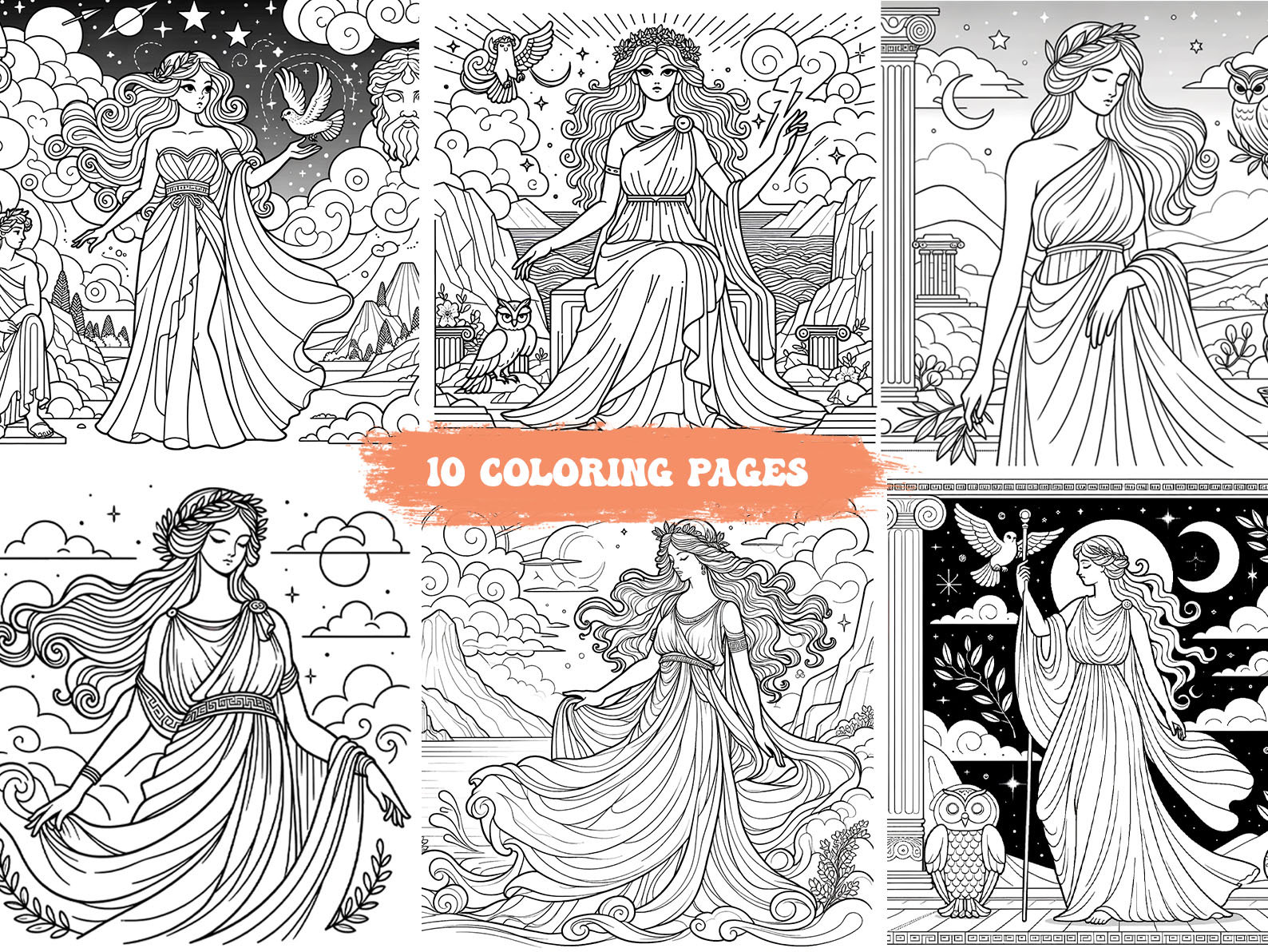 10 Printable Goddesses Coloring Pages Coloring Book Adults Kids ...