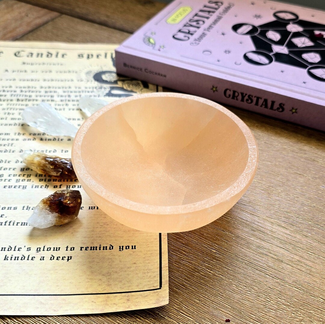 Peach Selenite Bowl Crystal Storage Spiritual Gift Energy Healing Self ...