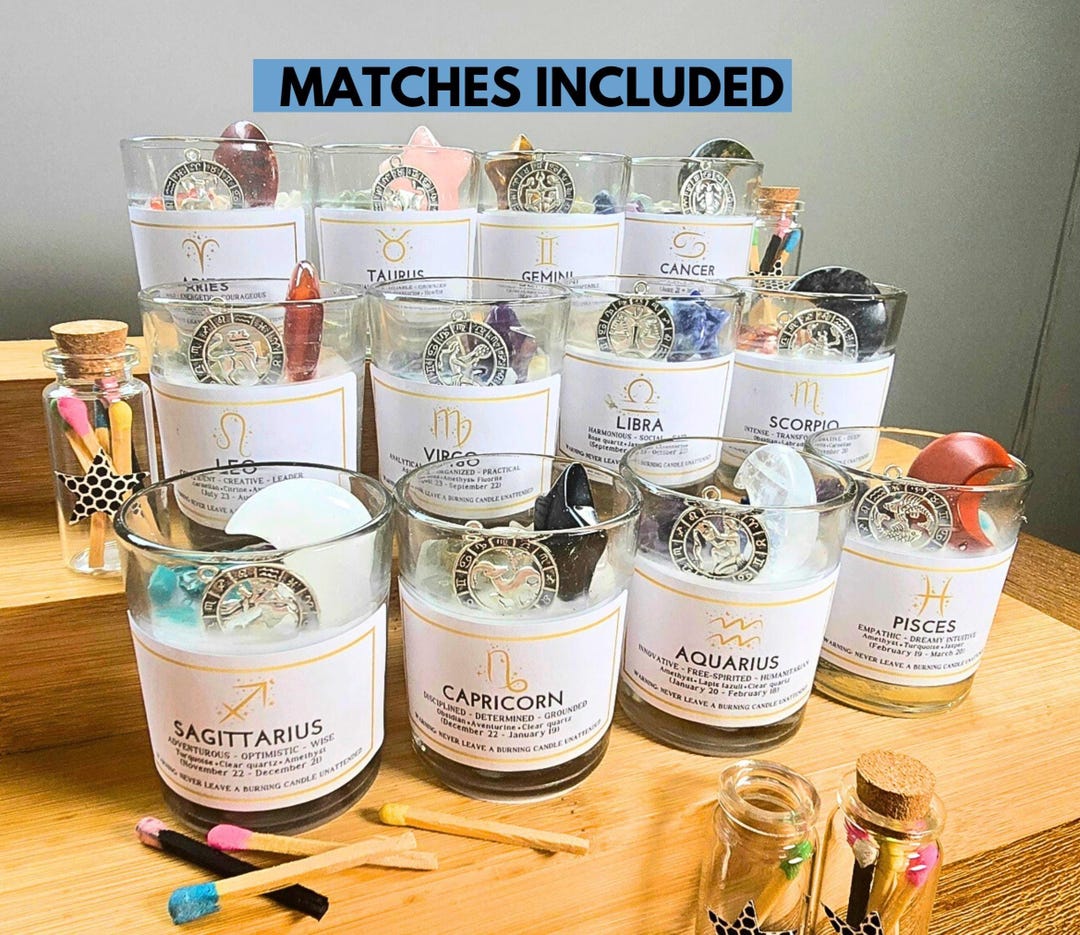 Zodiac Gift Set Crystal Collection Star Striker Match Jar Candle ...