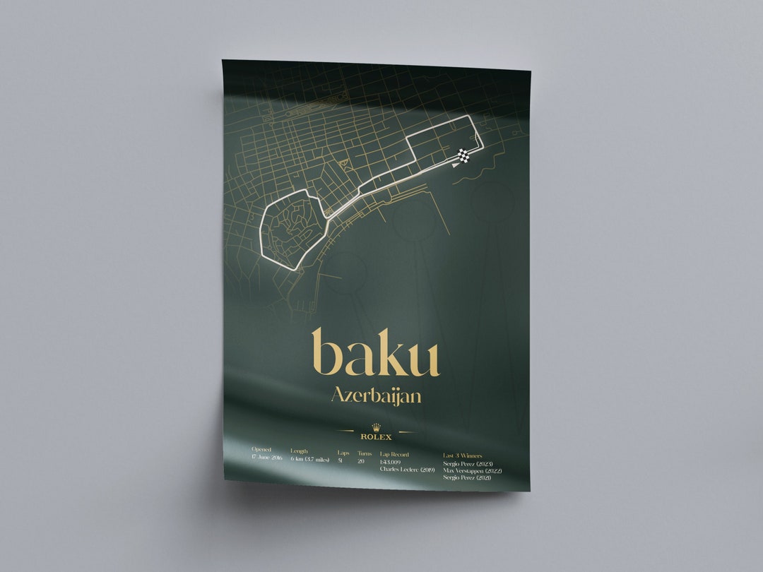 BAKU Grand Prix Circuit Poster ROLEX Themed Formula 1 Wall Art ...