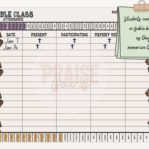 Sunday School Attendance Sheet, Attendance Chart, Sunday School ...