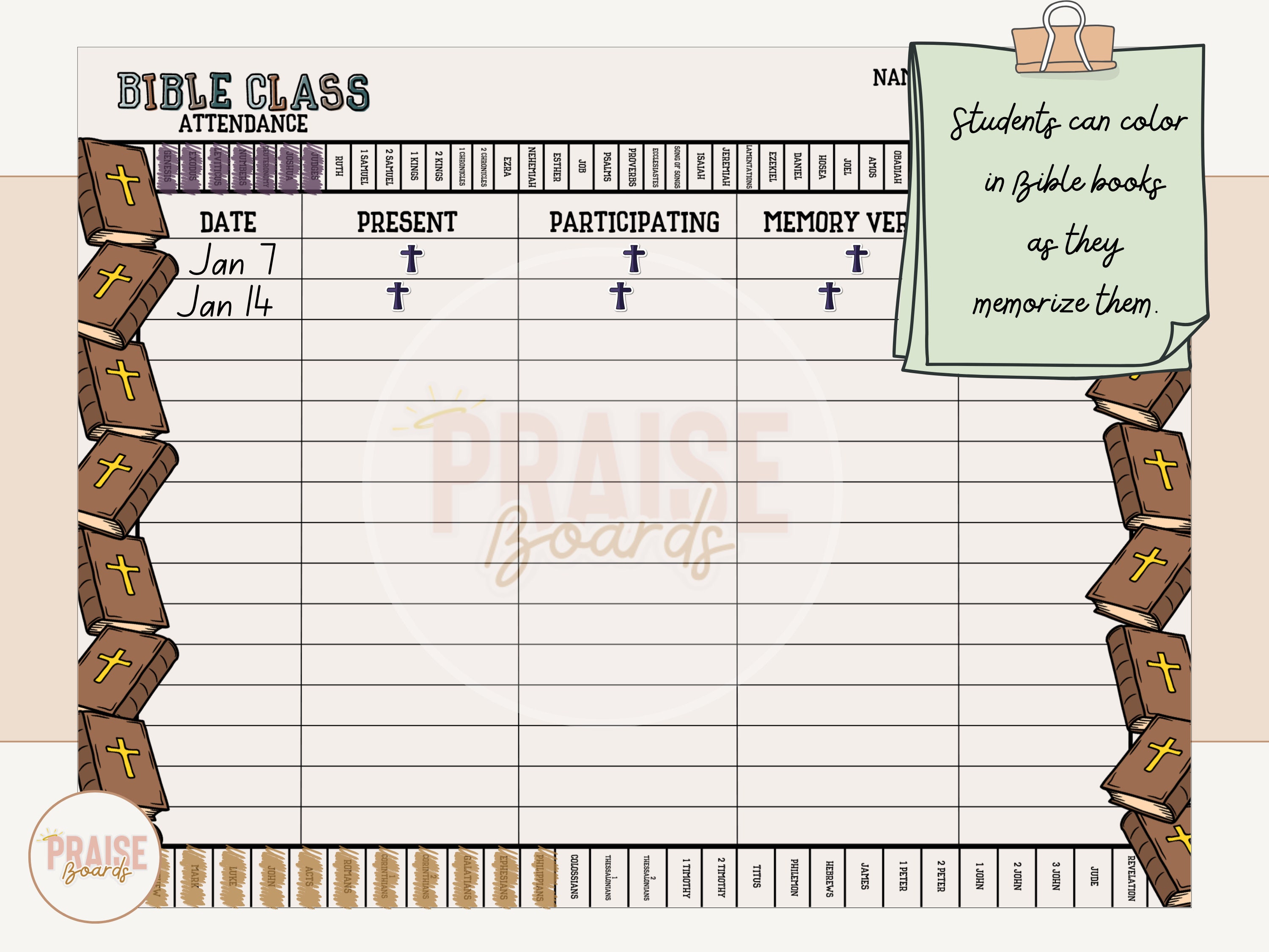Quarterly Sunday School Attendance Sheet Printable