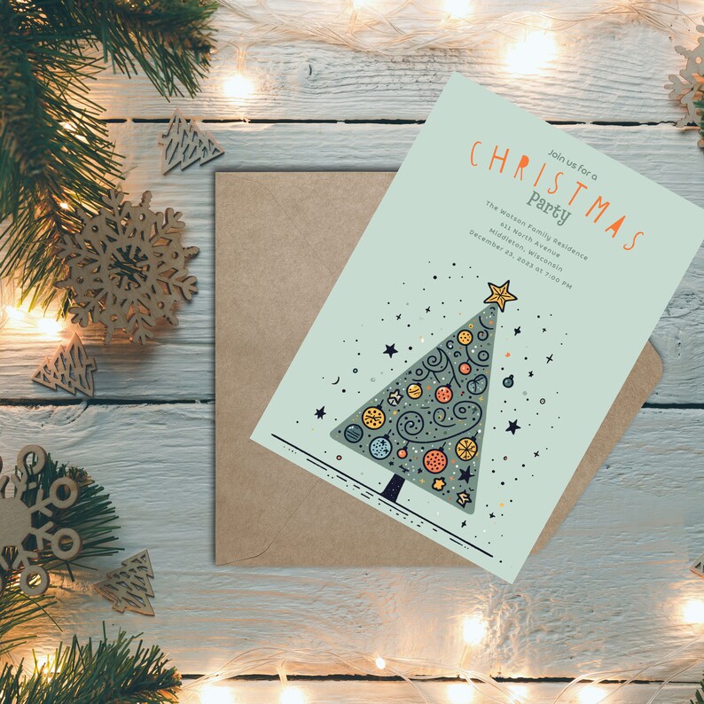 Editable Minimalist Christmas Party Invitation, Personalized Christmas ...