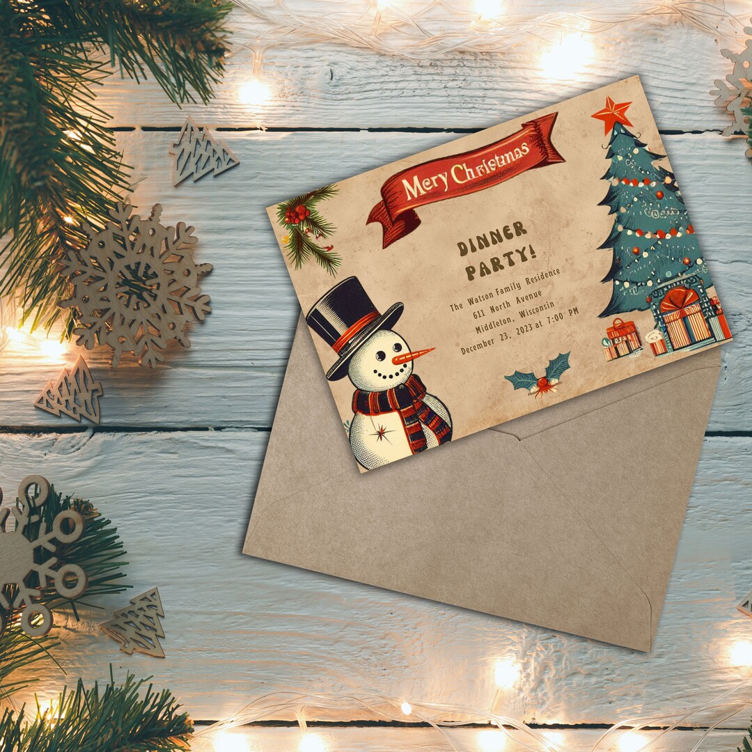 Editable Vintage Christmas Party Invitation, Personalized Christmas ...