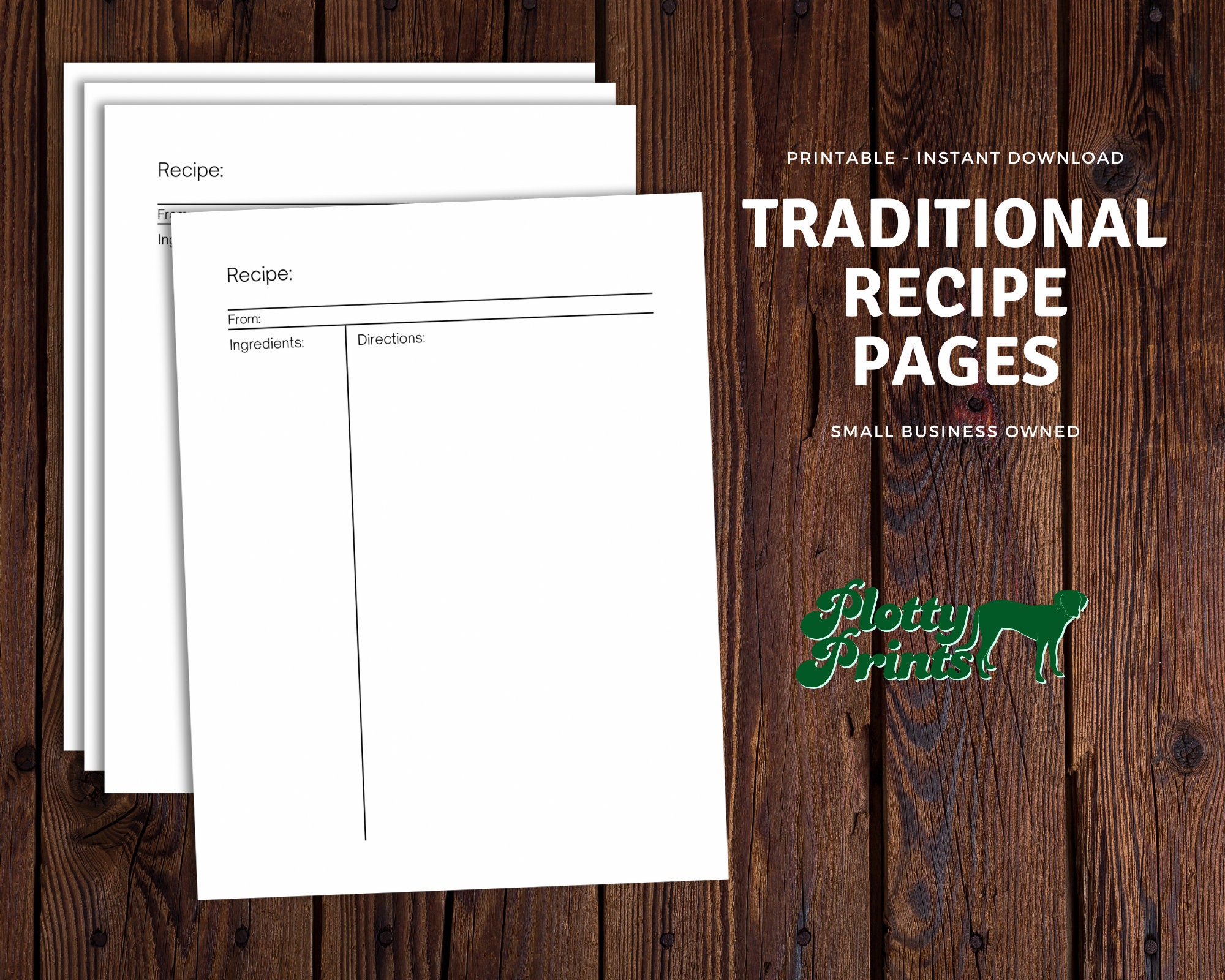 Printable Instant Download Traditional Simple Recipe Card Page - Etsy