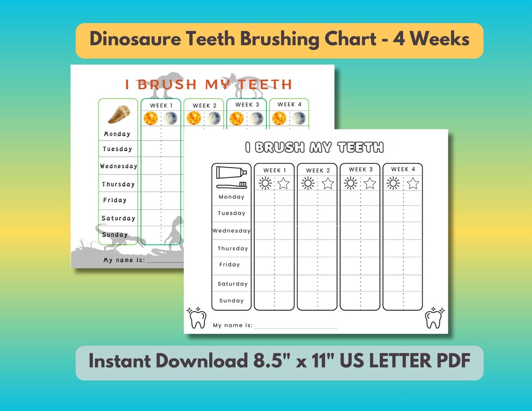 I Brush My Teeth Tracker 4 Weeks Dinosaure Brushing Good Hygiene Make ...