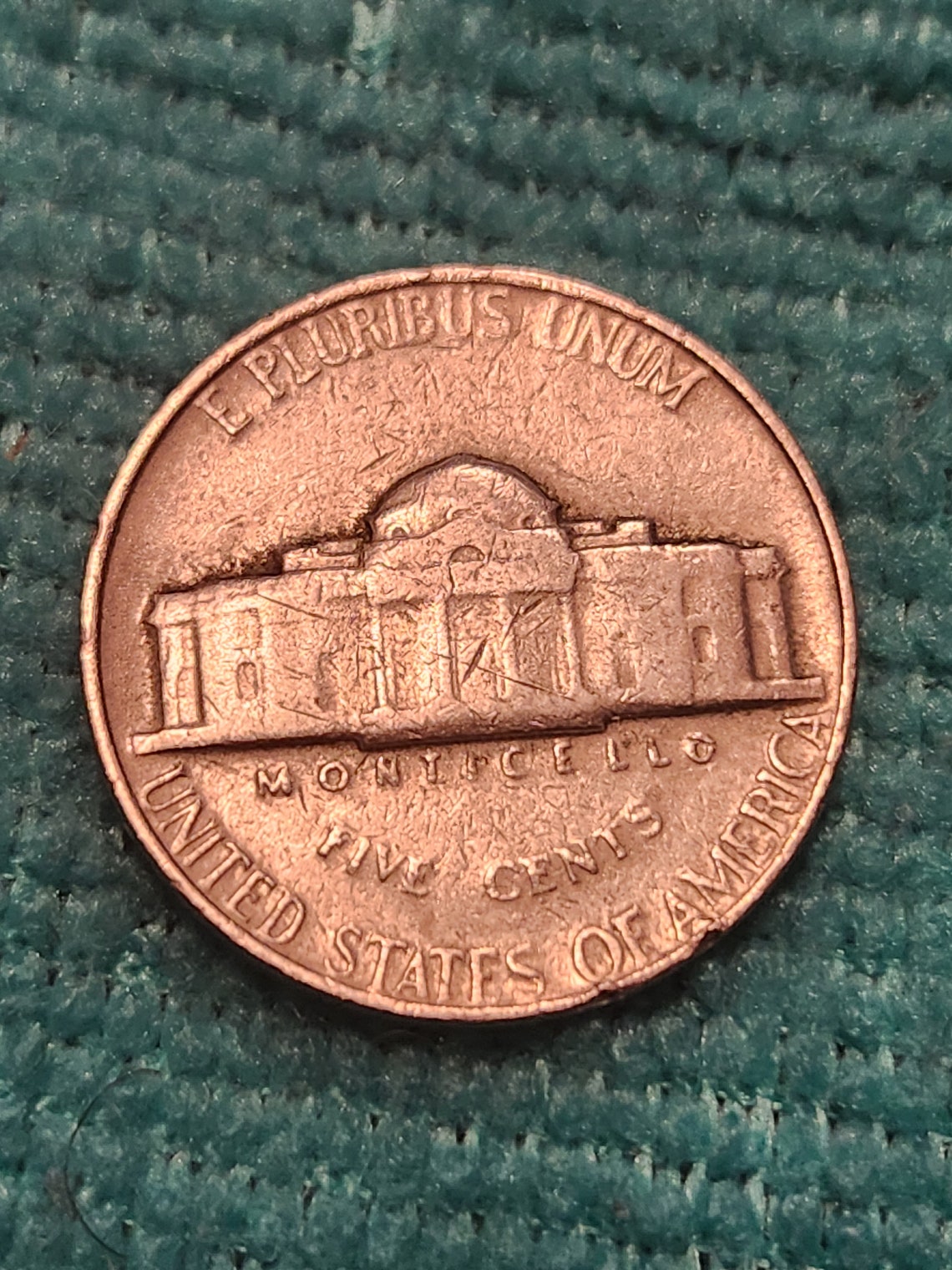 1964 Jefferson Nickel No Mint Mark. Die Chip Error on Rim on Reverse ...