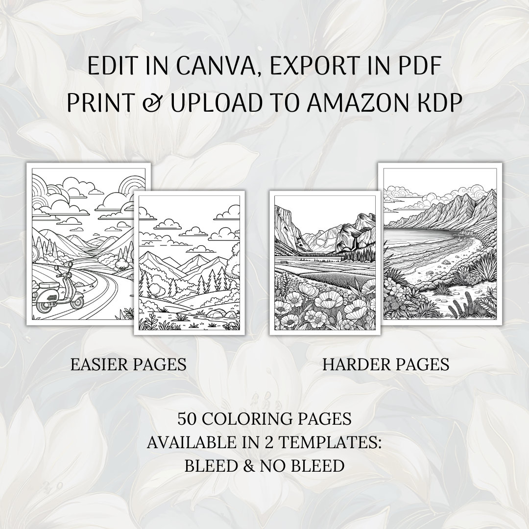 KDP Landscape Coloring Pages, Printable Nature Landscape Coloring Book ...