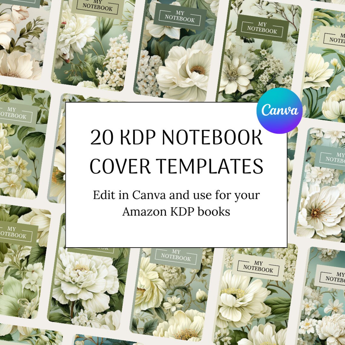 20 KDP Floral Notebook Covers, KDP Template 6x9, Kdp Cover 8.5x11, Kdp ...