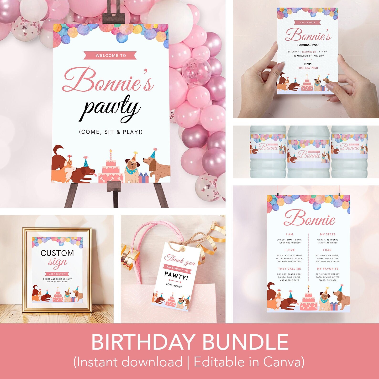 Editable Dog Birthday Bundle - Canva Customizable Party Printables - Etsy