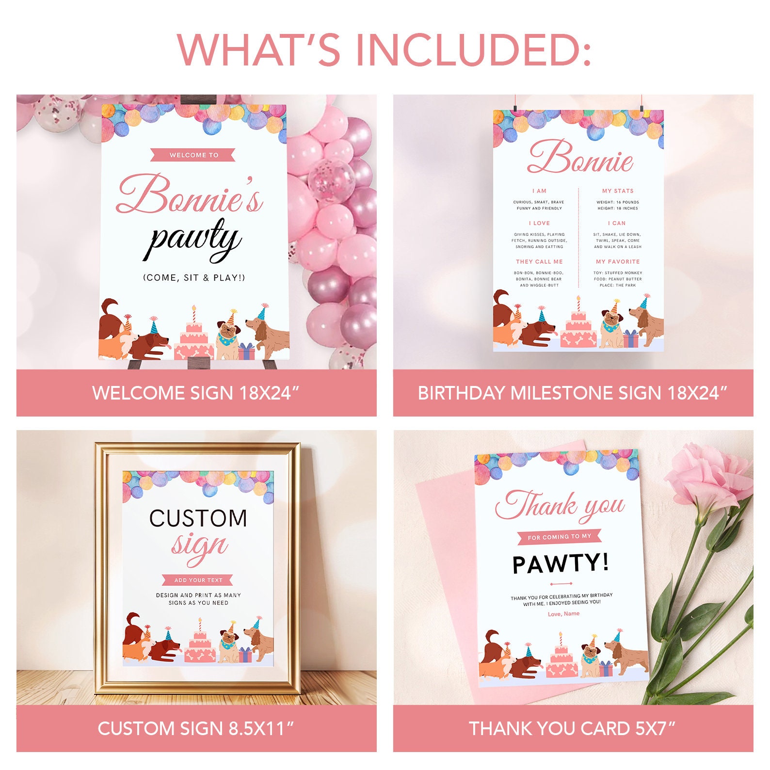 Editable Dog Birthday Bundle - Canva Customizable Party Printables - Etsy