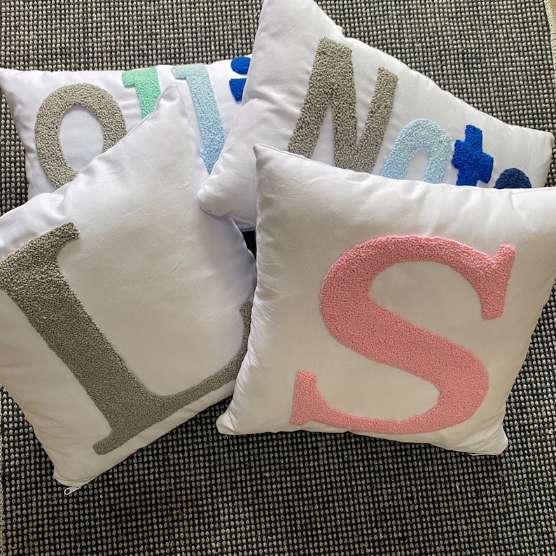 Embroidered Letter Pillow: Personalized Punch Needle Linen Pillowcase ...
