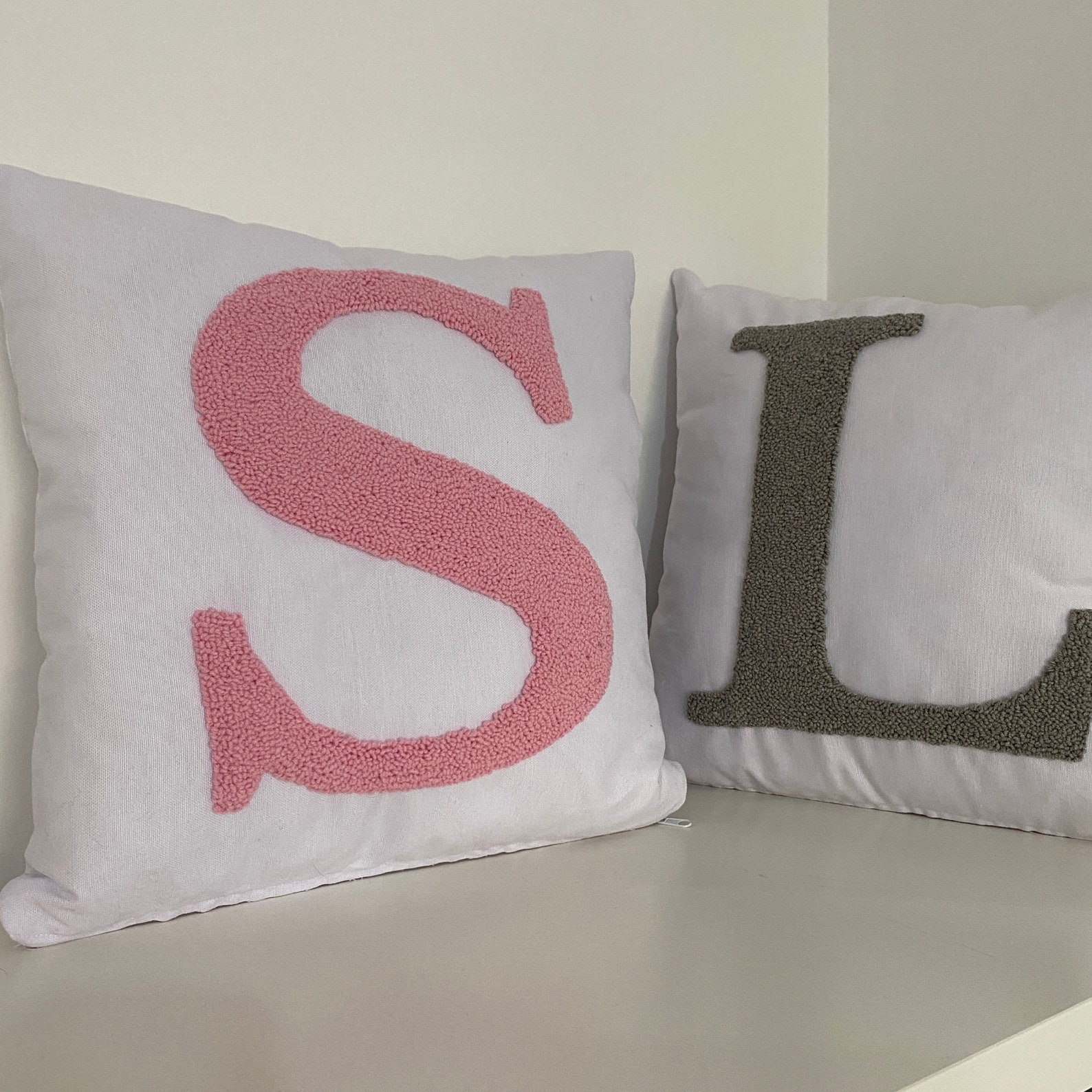 Embroidered Letter Pillow: Personalized Punch Needle Linen Pillowcase ...