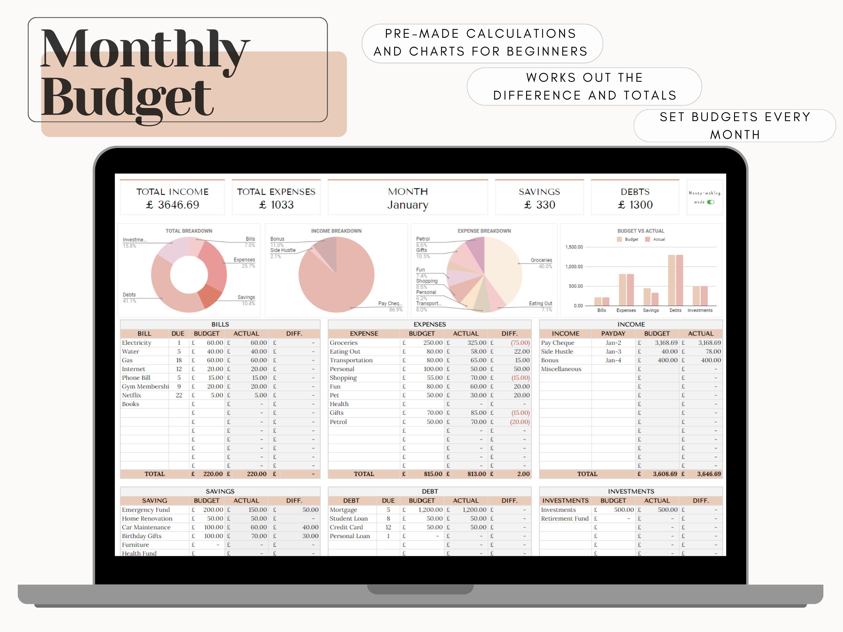 2024 Budget Spreadsheet Template, Annual Planner, Monthly Planner ...