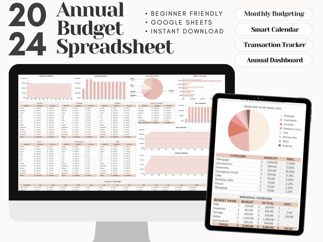 2024 Budget Spreadsheet Template, Annual Planner, Monthly Planner ...