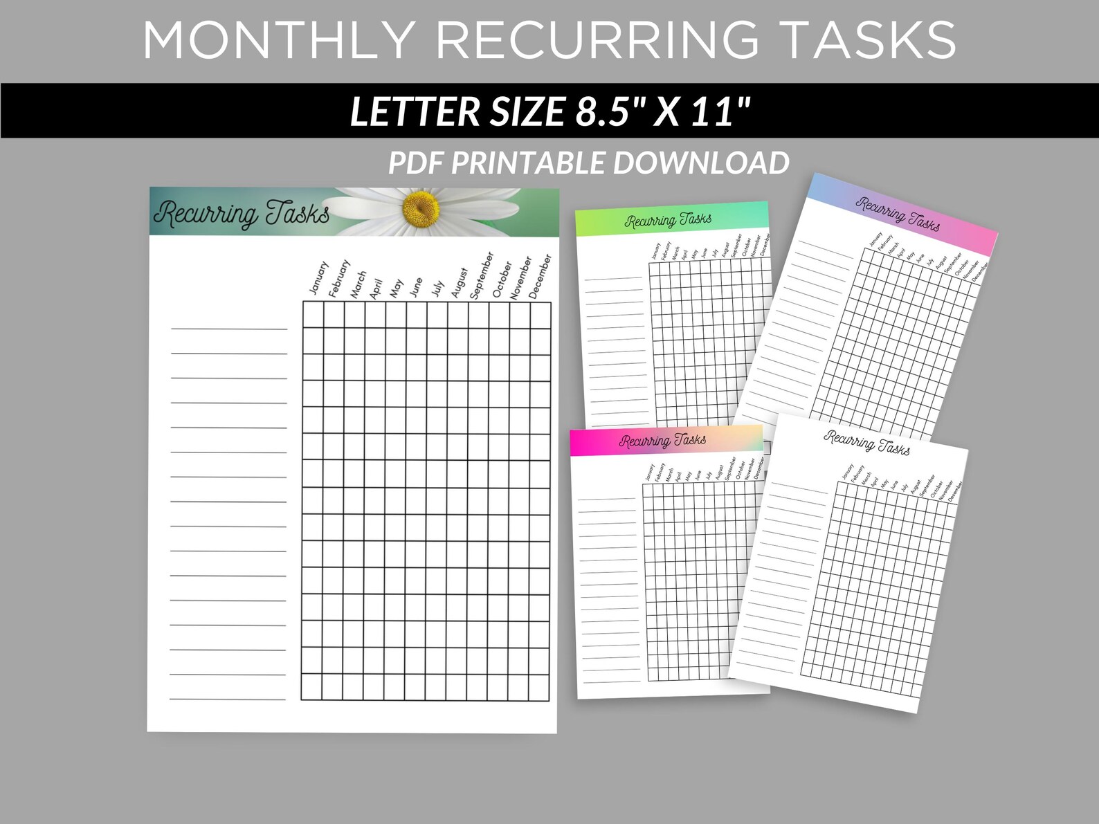 Recurring Task Checklist | Letter Size 8.5"x11" | Printable PDF ...