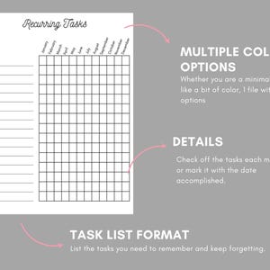 Recurring Task Checklist | Letter Size 8.5"x11" | Printable PDF ...