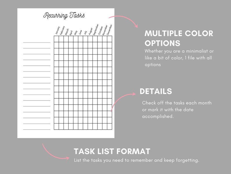 Recurring Task Checklist | Letter Size 8.5"x11" | Printable PDF ...