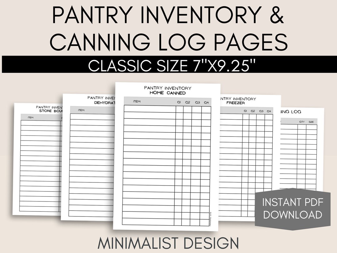 Canning Log & Pantry Inventory Classic Size 7x9.25 Printable PDF ...