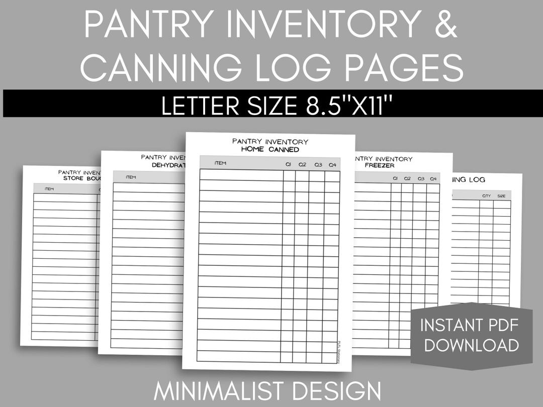 Canning Log & Pantry Inventory | Letter Size 8.5"x11" | Printable PDF ...