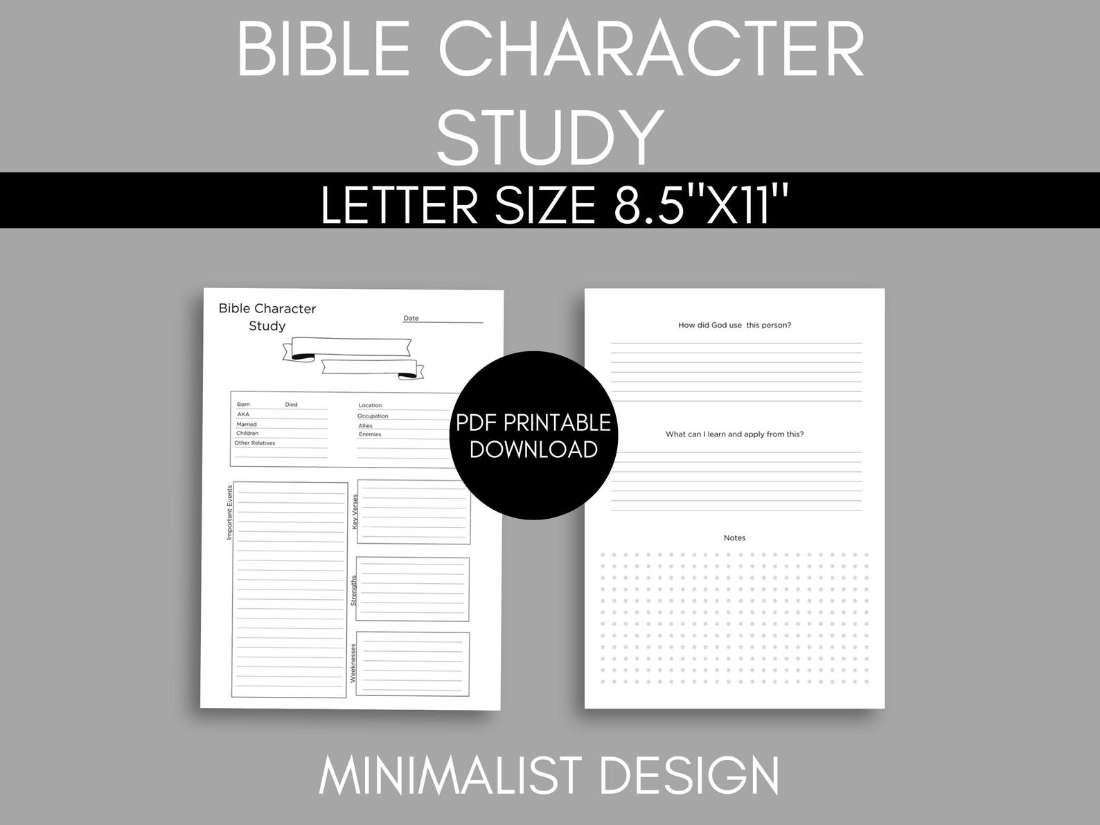 Bible Character Study | Minimalist Design | Big/letter Size (8.5"x11 ...