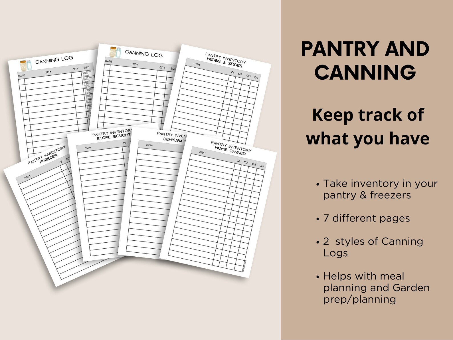 Canning Log & Pantry Inventory Classic Size 7x9.25 Printable PDF ...