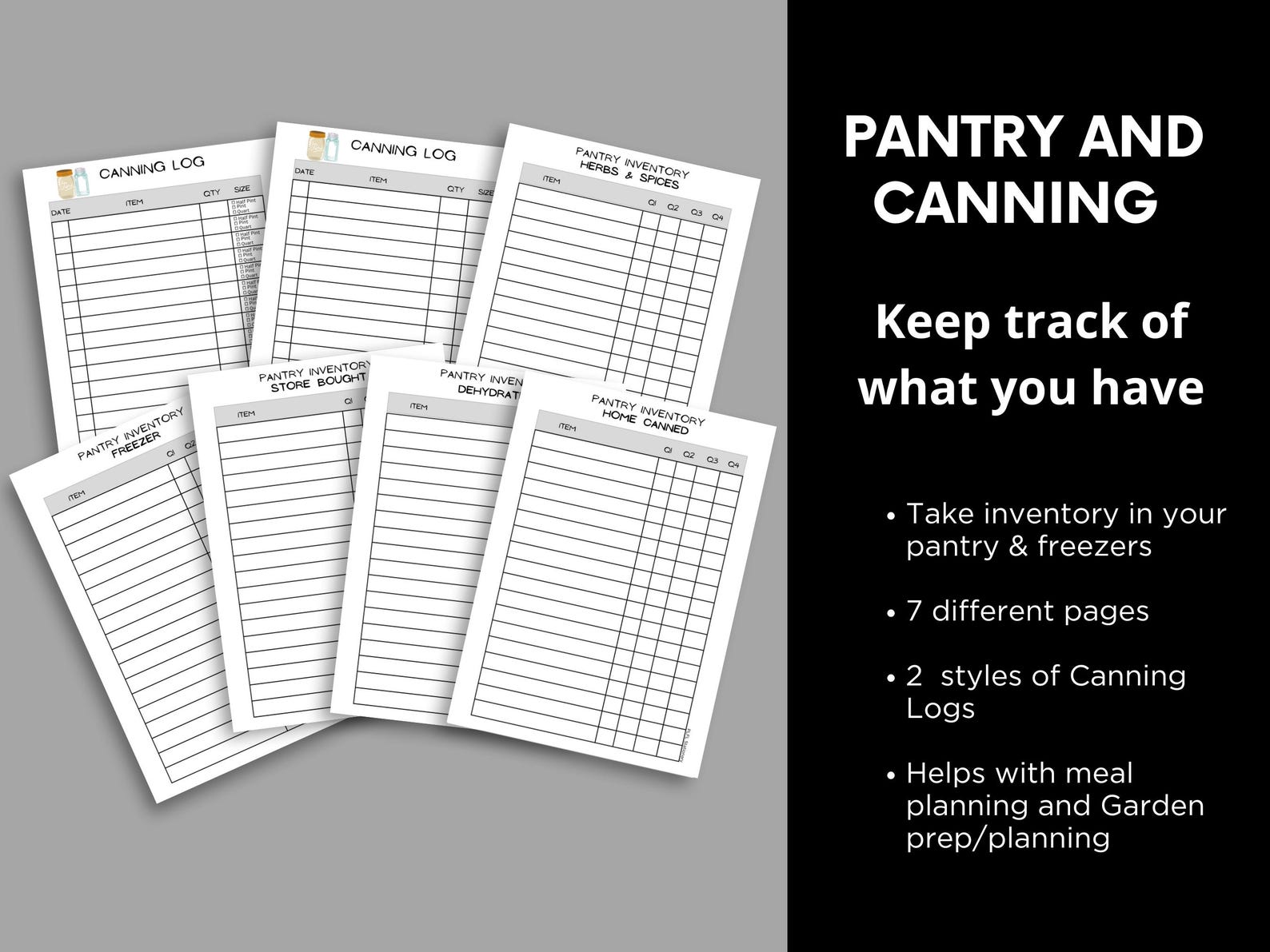 Canning Log & Pantry Inventory | Classic Size 7"x9.25" | Printable PDF ...