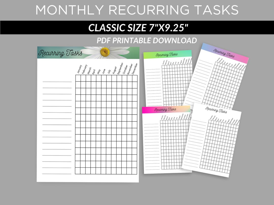 Recurring Task Checklist | Classic Size 7"x9.25" | Printable PDF ...
