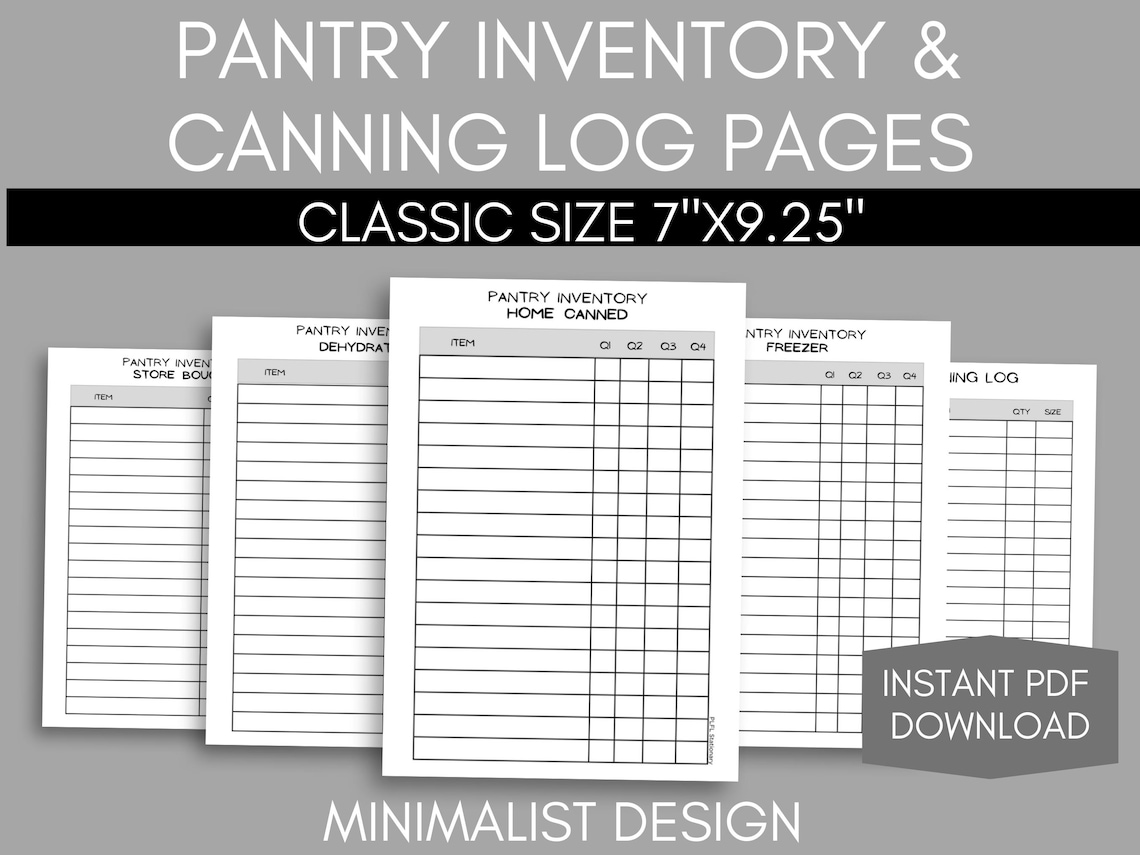Canning Log & Pantry Inventory | Classic Size 7"x9.25" | Printable PDF ...