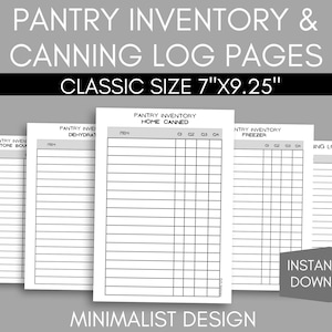 Canning Log & Pantry Inventory | Classic Size 7"x9.25" | Printable PDF ...