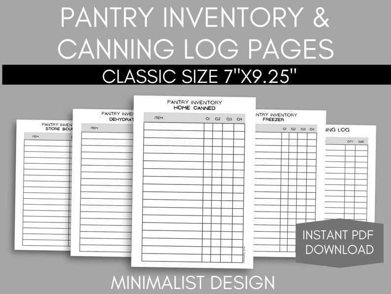 Canning Log & Pantry Inventory | Classic Size 7"x9.25" | Printable PDF ...
