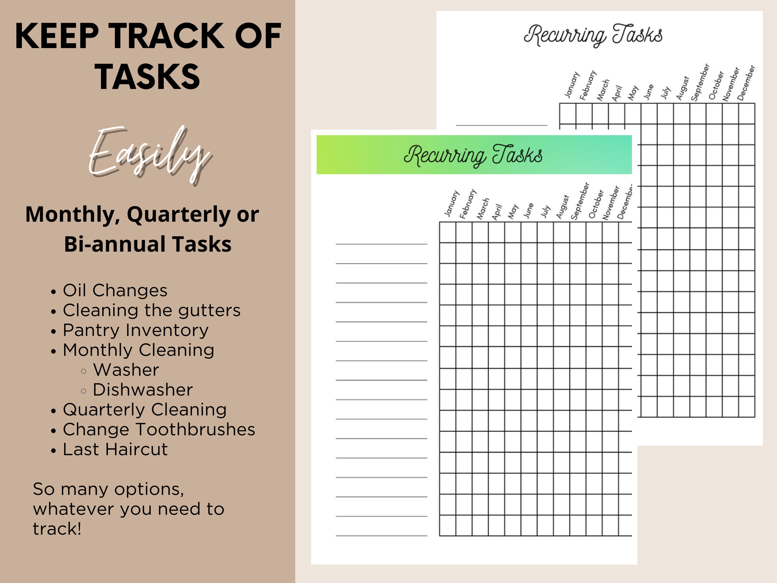 Recurring Task Checklist Classic Size 7x9.25 Printable PDF Instant ...