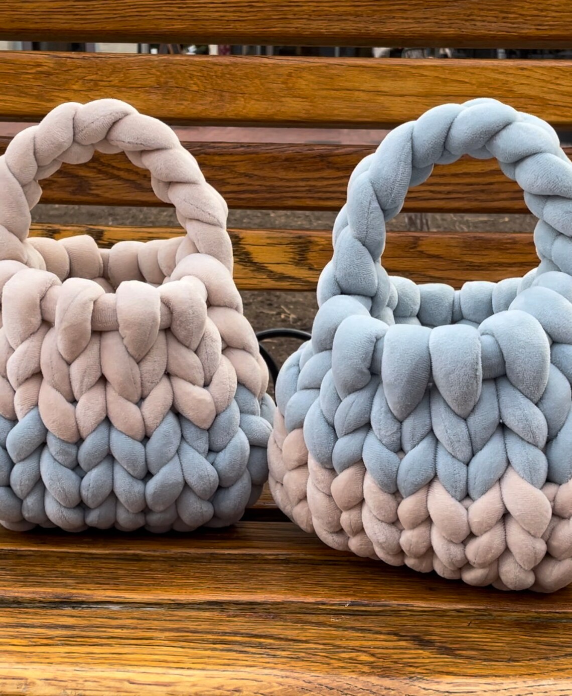 Velvet Chunky Knit Bag, Handmade Chunky Yarn Purse, Chunky Yarn Knit ...