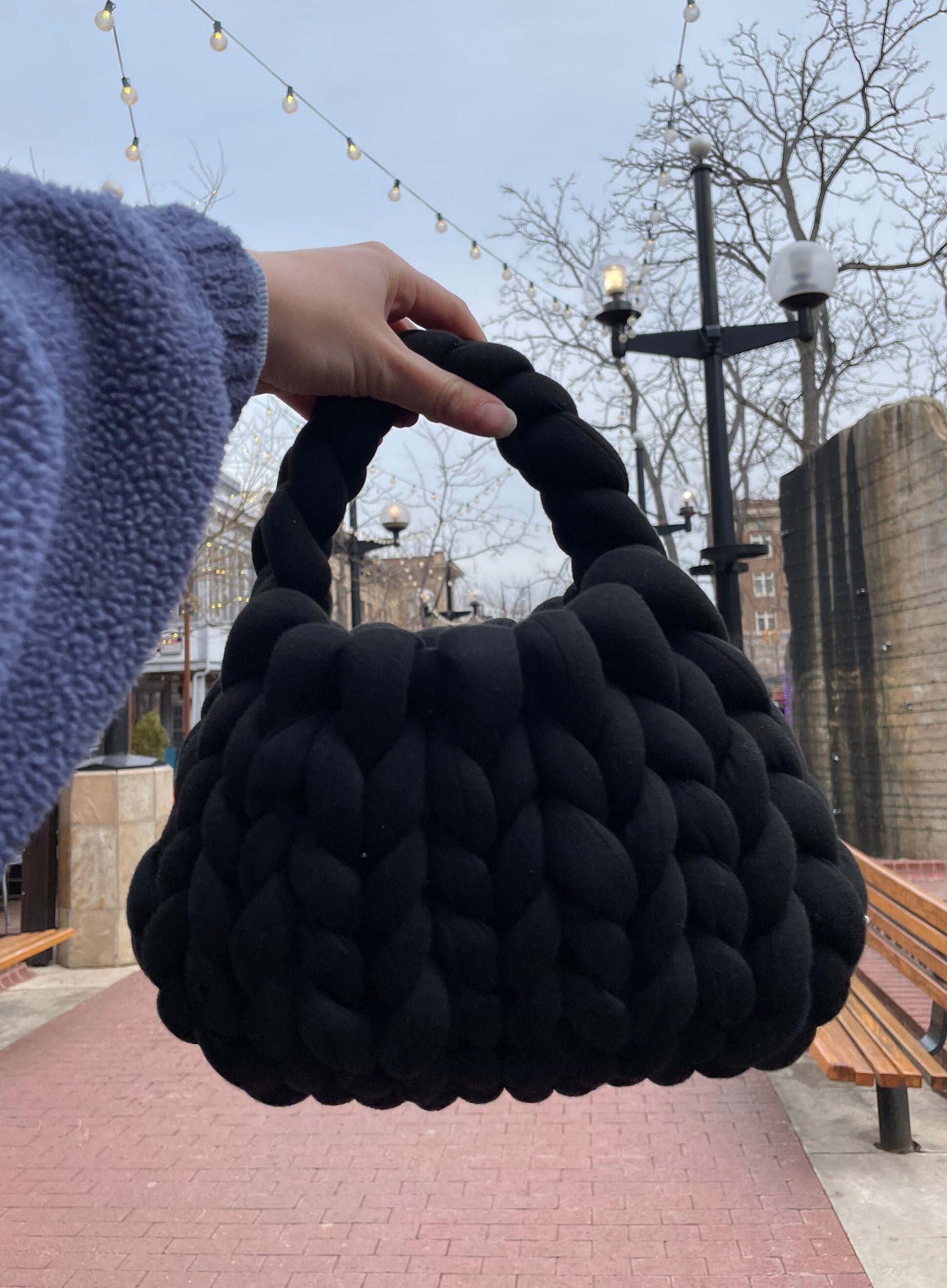 Chunky Knit Bag, Boho Bubble Bag, Puffer Bag, Crochet Bag, Big Yarn Bag ...