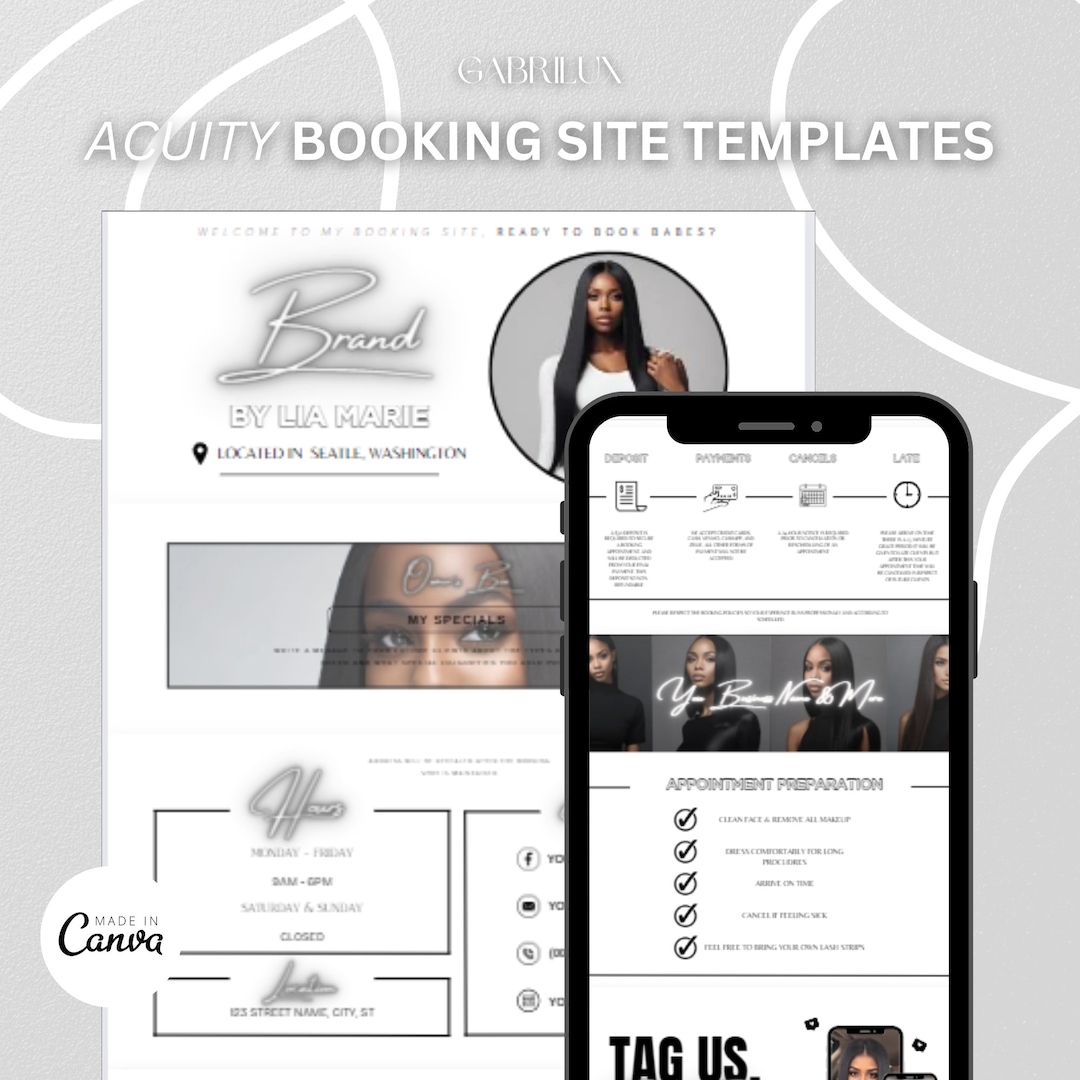 Acuity Booking, Canva Template, Booking Website Template, Editable ...