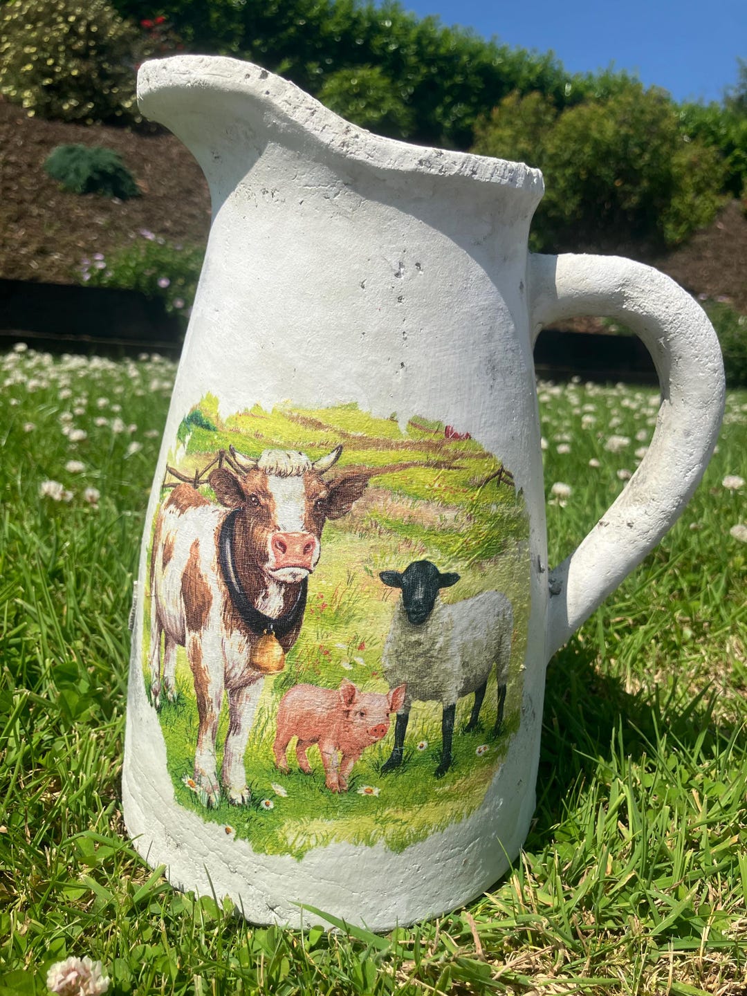 Country Farm Scene Jug – Hand-painted Pitcher With Cow, Pig, Lamb ...