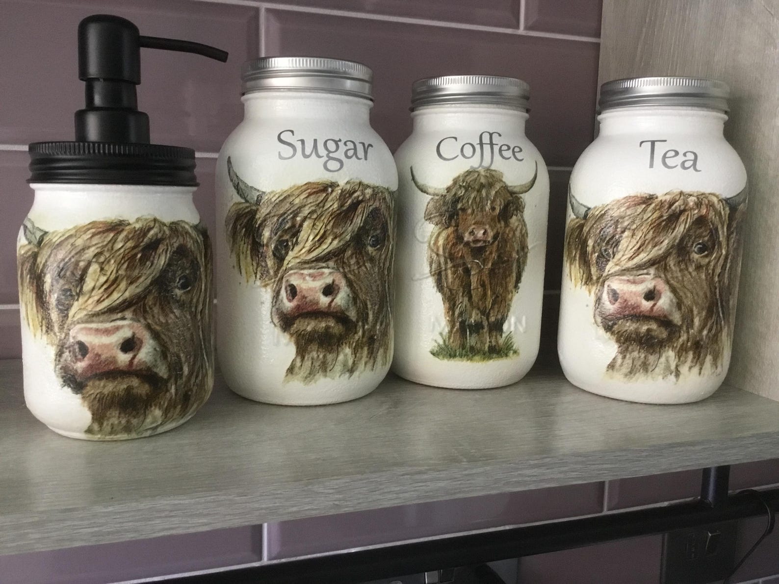 Highland Cow Kitchen Canisters, Tea, Coffee, Sugar Jars, Mason Jars ...
