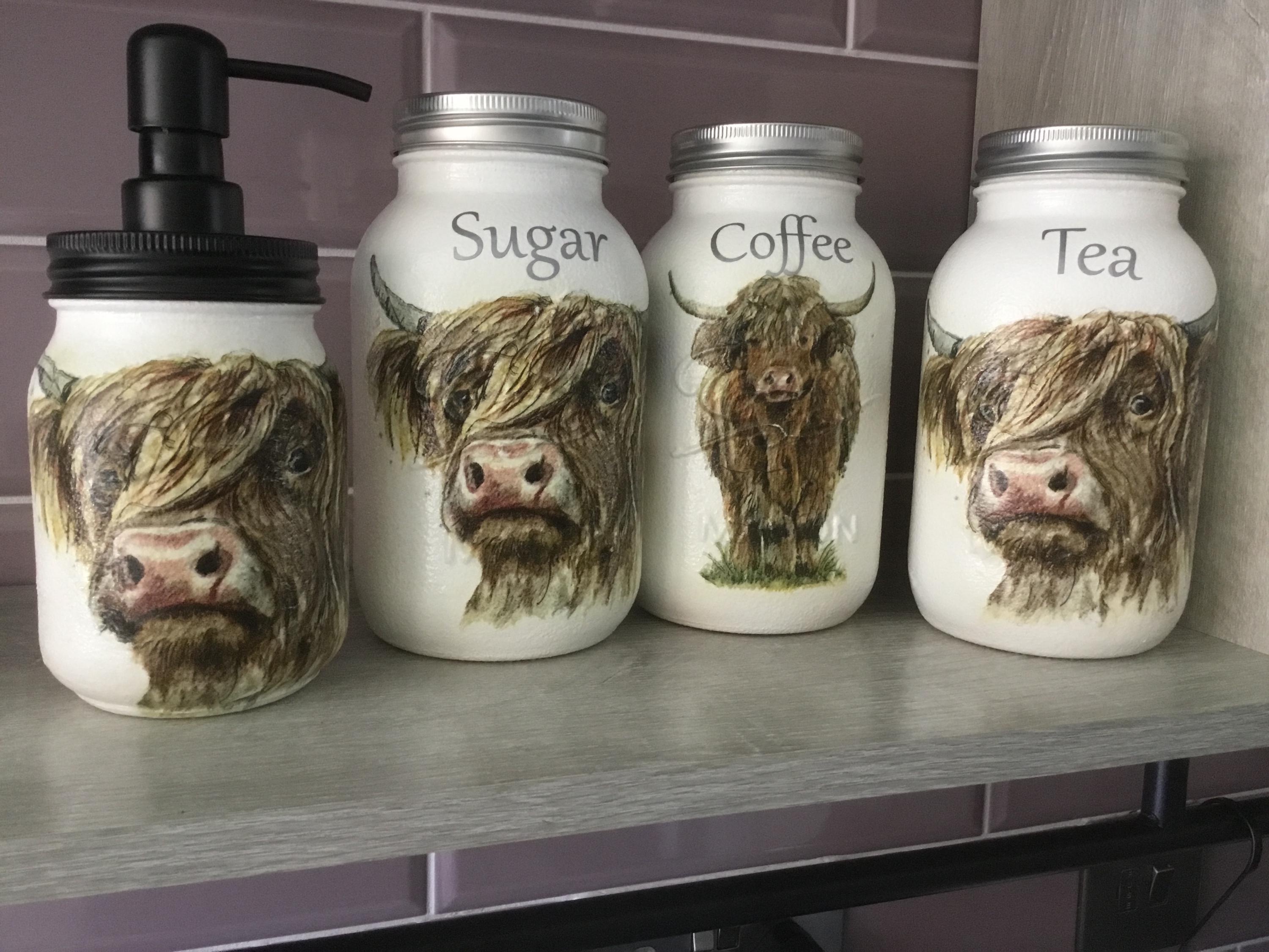 Highland Cow Kitchen Canisters, Tea, Coffee, Sugar Jars, Mason Jars ...