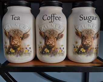 Highland Cow Kitchen Canisters, Tea, Coffee, Sugar Jars, Mason Jars ...