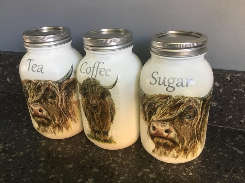 Highland Cow Kitchen Canisters, Tea, Coffee, Sugar Jars, Mason Jars ...