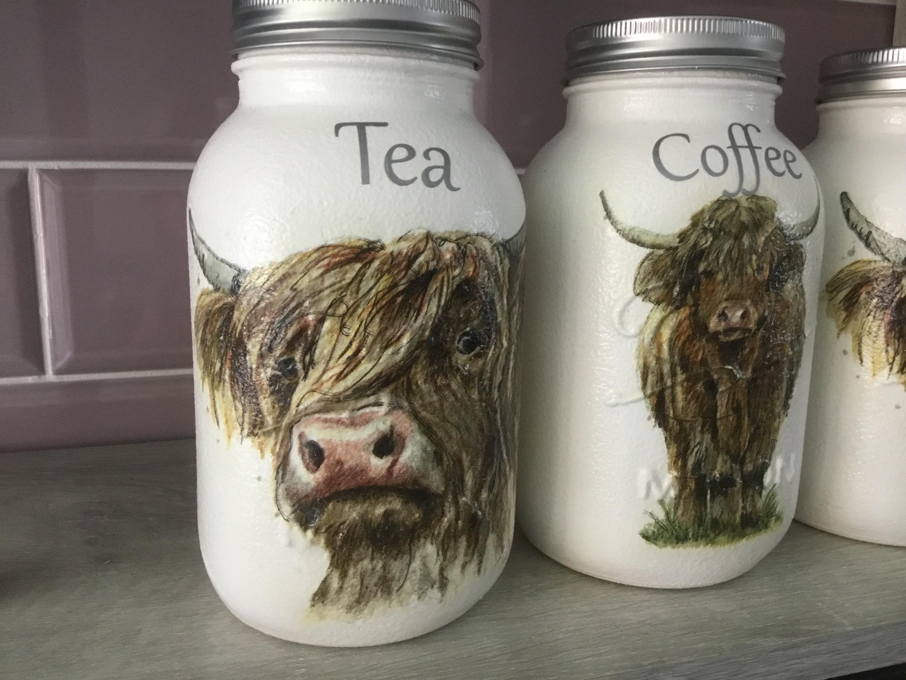 Highland Cow Kitchen Canisters, Tea, Coffee, Sugar Jars, Mason Jars ...