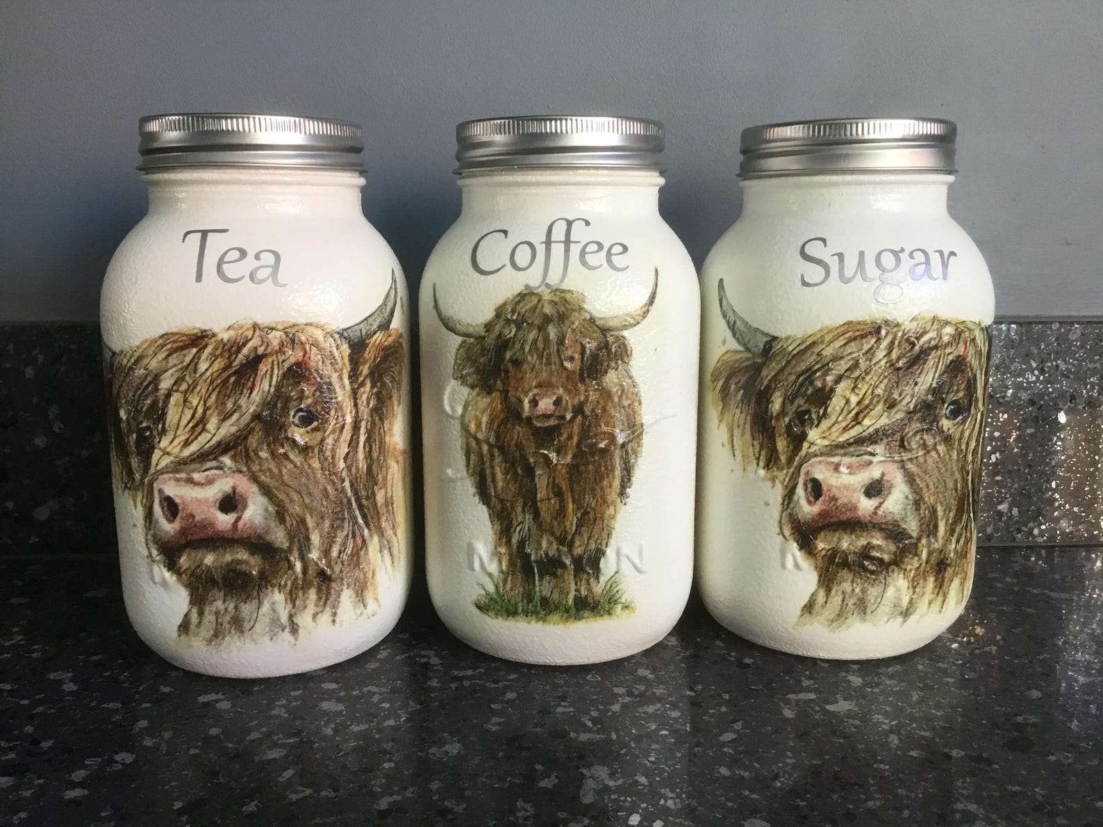 Highland Cow Kitchen Canisters, Tea, Coffee, Sugar Jars, Mason Jars ...